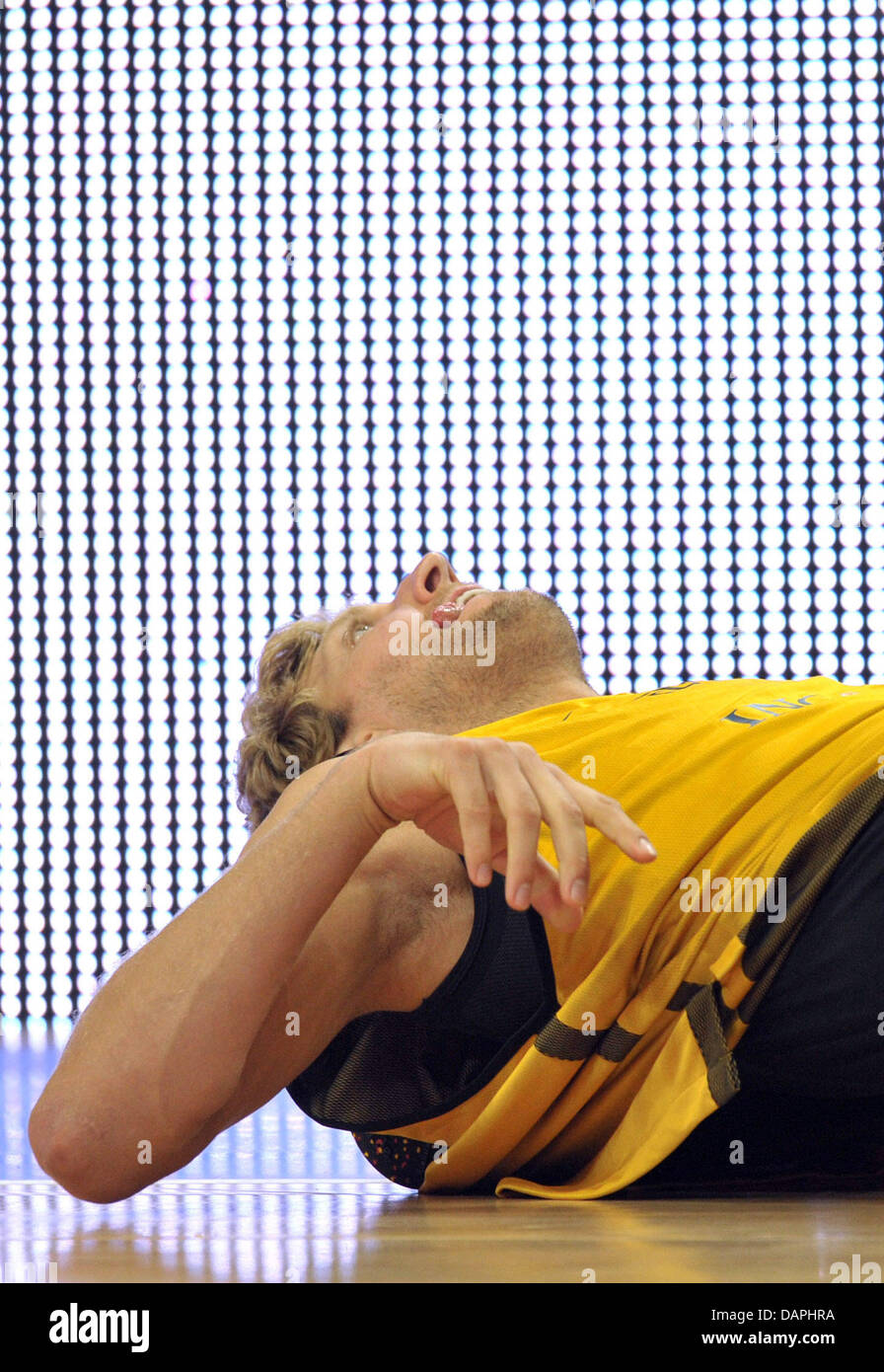 German national basketball team player Dirk Nowitzki warms up during ...