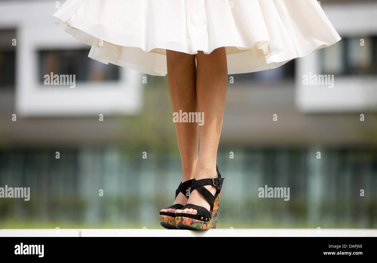 Model Jessica wears shoes from Stuart Weitzman in Duesseldorf, Germany ...