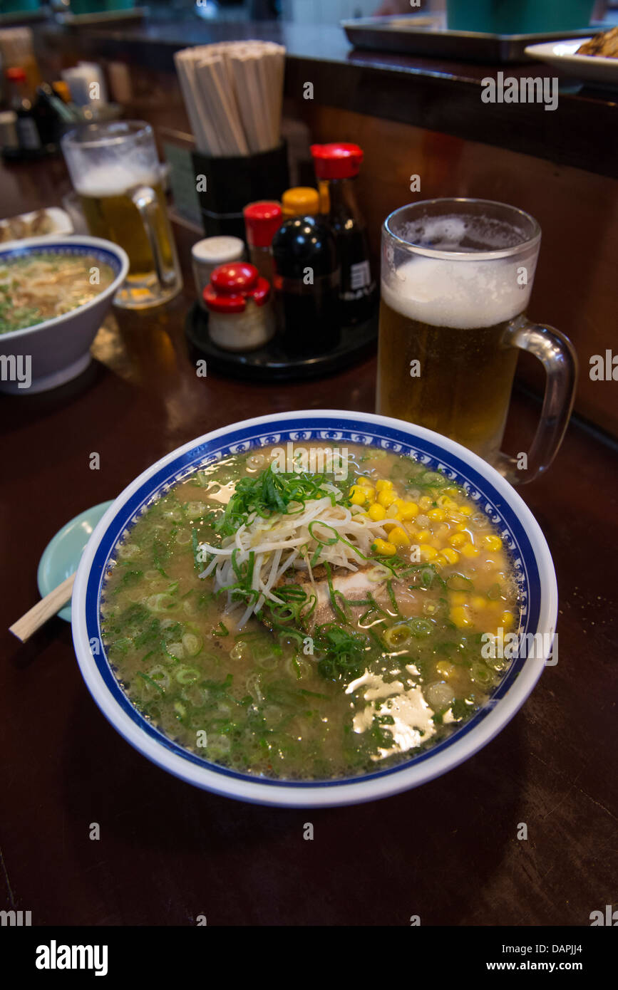 Pork Ramen & Cold Japanese Beer, Tenmonkan, Kagoshima, Japan Stock ...