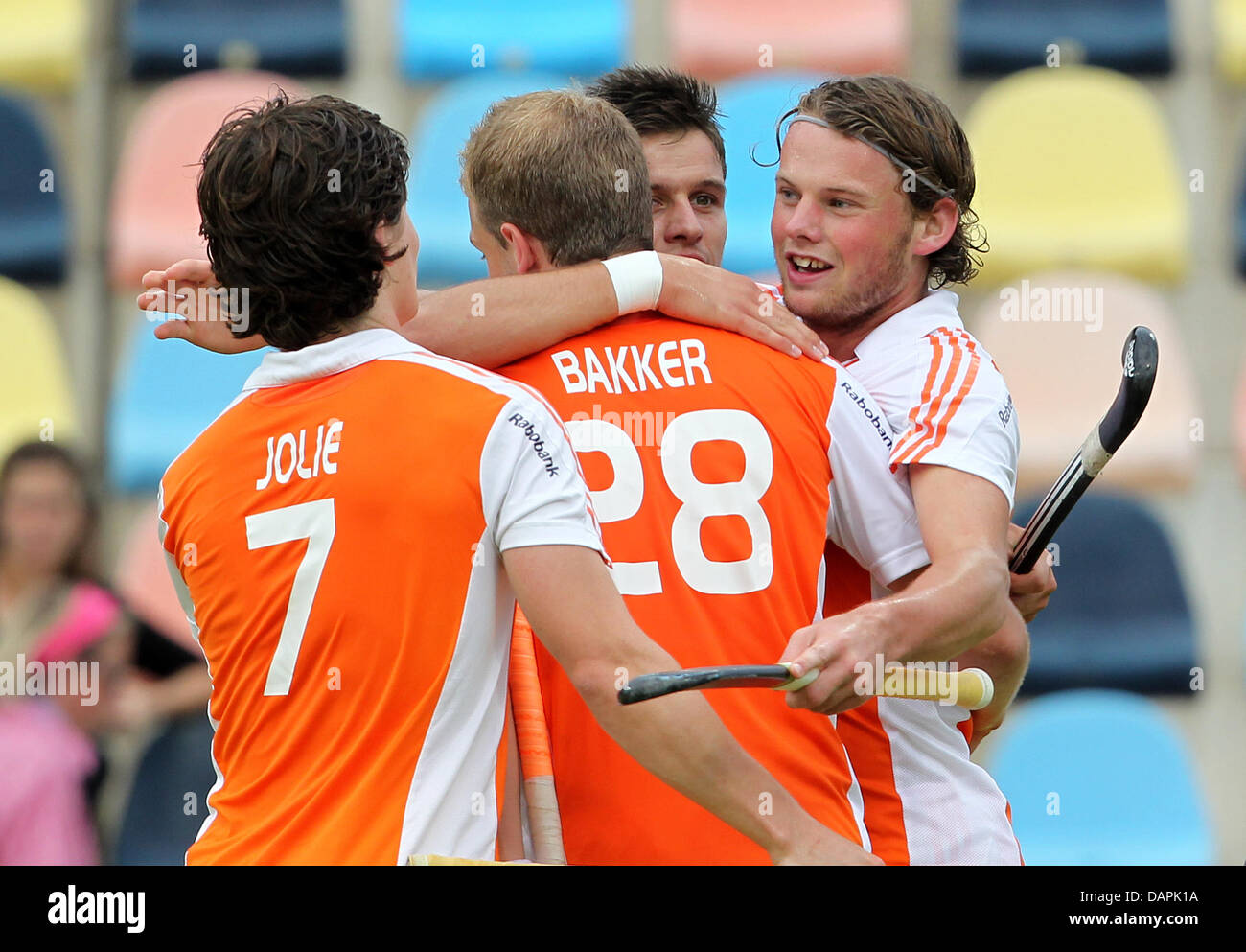 Bob de Voogd (L) from the Netherlands celebrates after his goal with ...