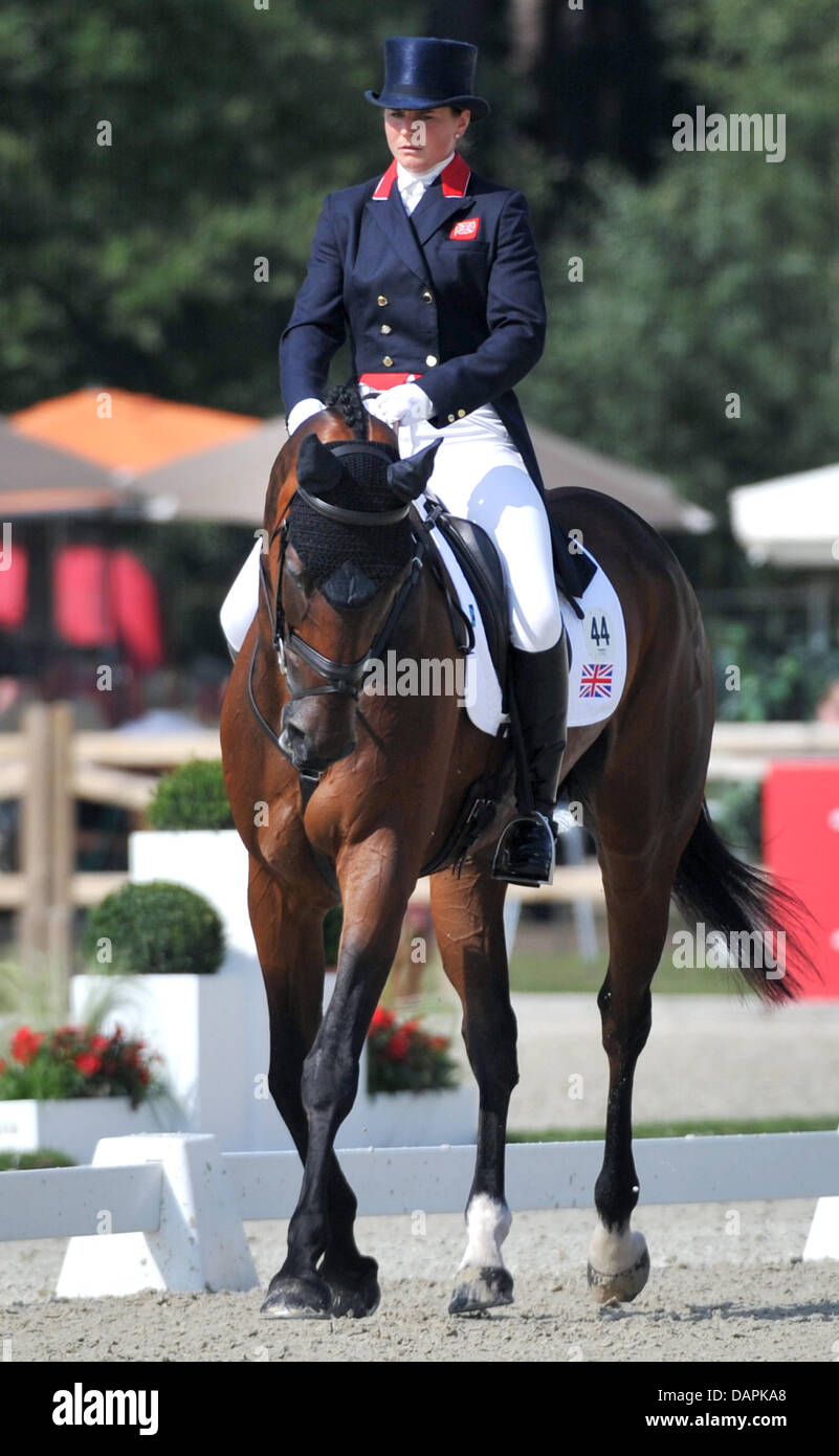 British eventing rider Piggy French rides her horse Jakata during the ...