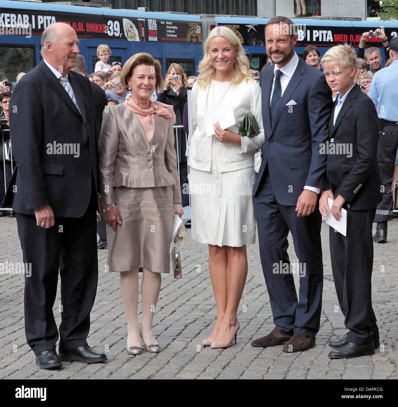 Norway's King Harald, Queen Sonja, Princess Mette-Marit, Crown Prince Haakon and Mette-Marit's ...