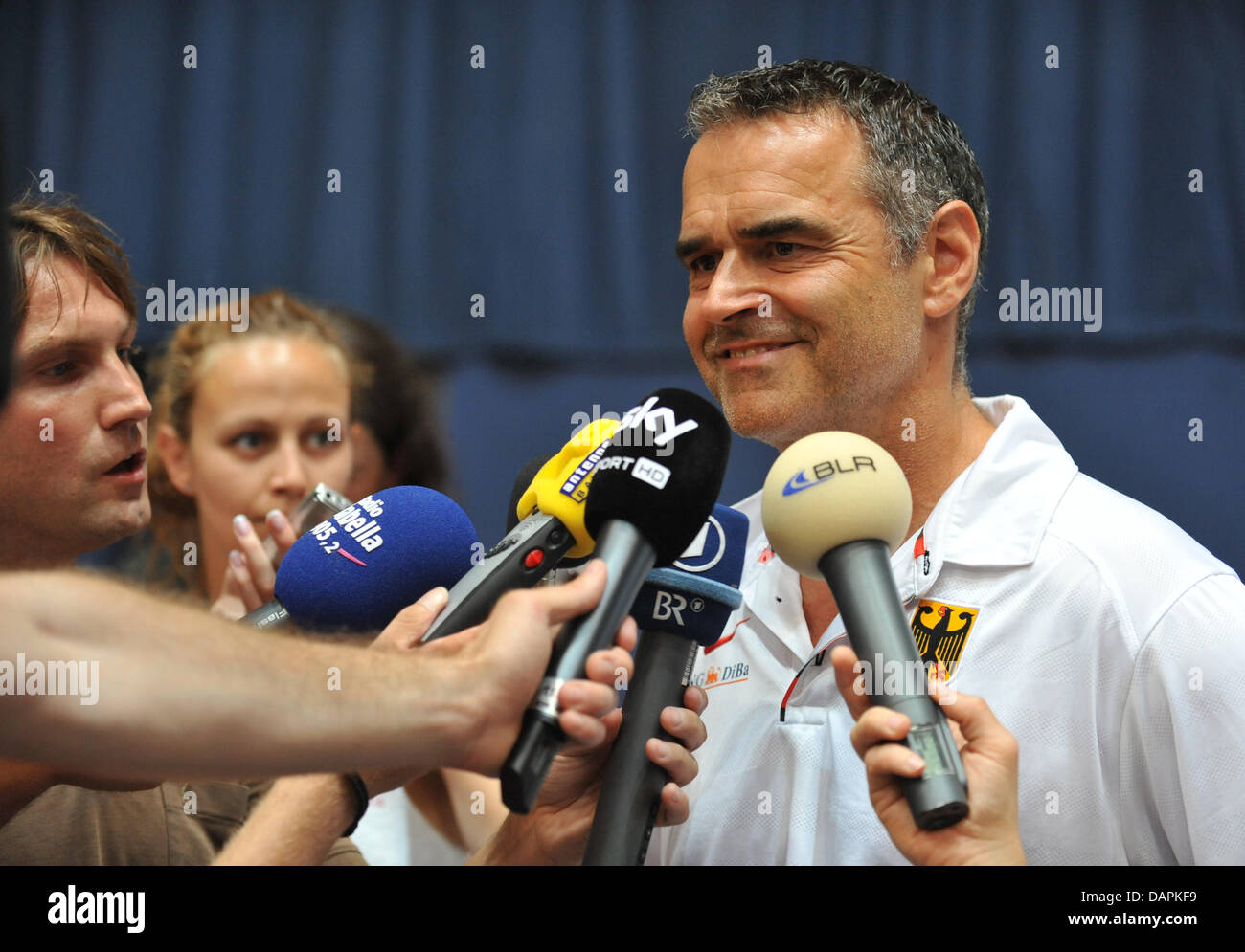 German national basketball coach Dirk Bauermann talks to journalists ...