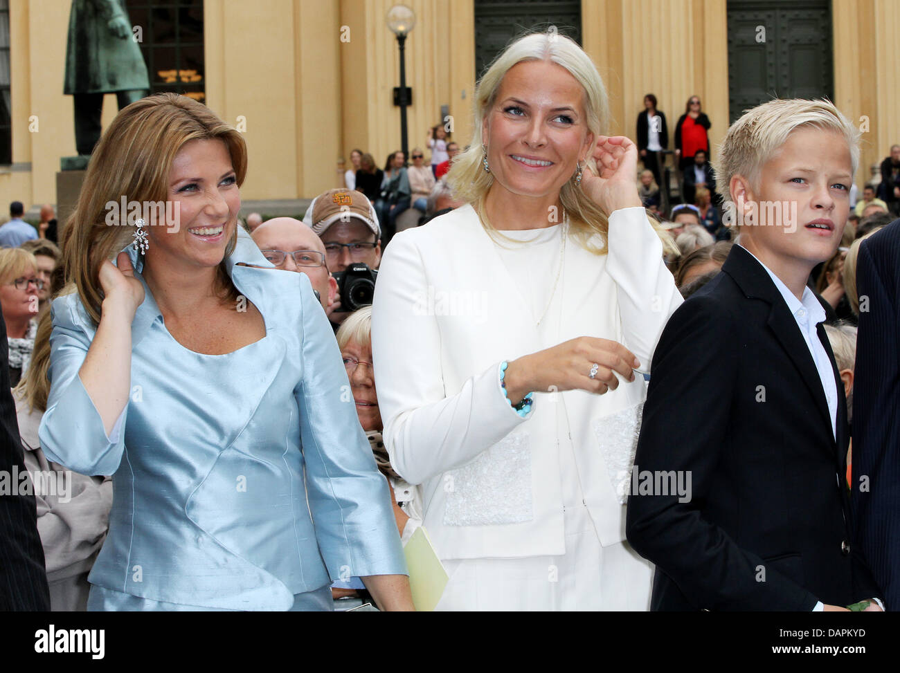 Norwegian Crown Princess Mette-Marit (C), and her son Marius, and ...