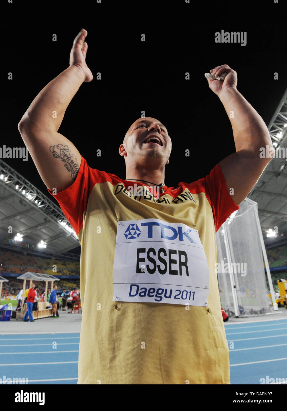 Markus Esser of Germany reacts in the men's Hammer Throw qualification ...