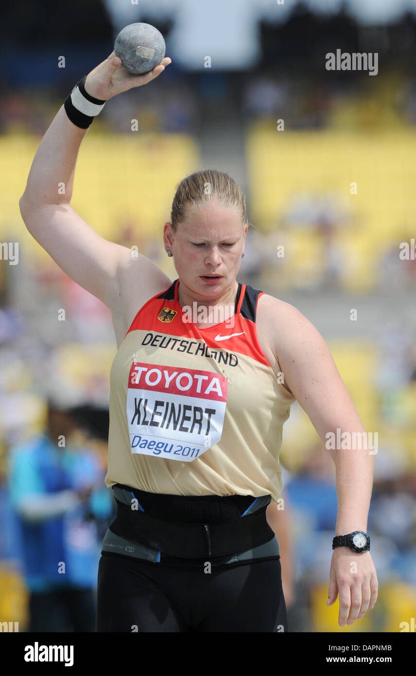 Nadine Kleinert of Germany competes in the Women's Shot Put ...