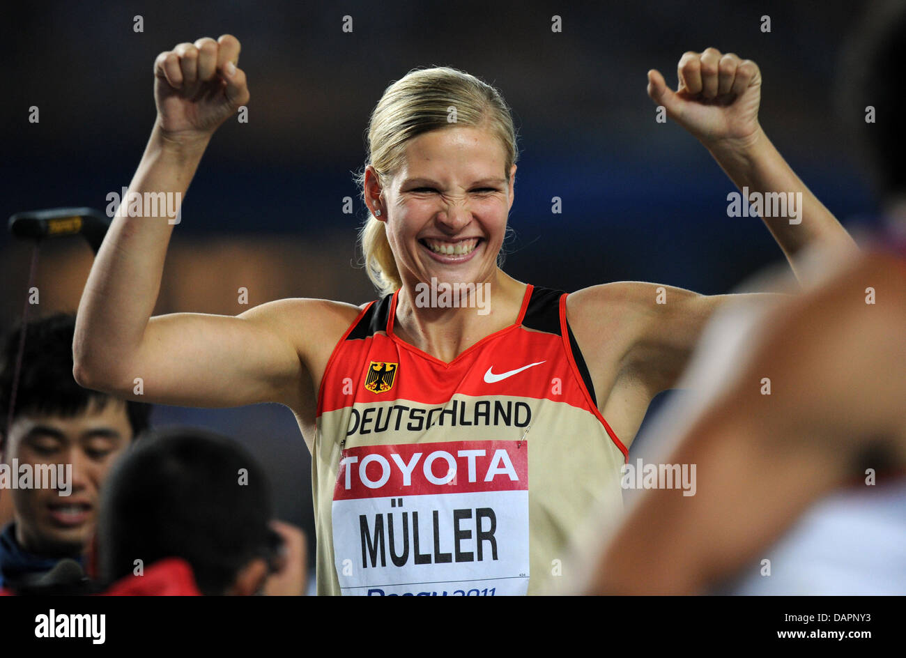 Nadine Müller of Germany celebrates after winning the silver medal in ...
