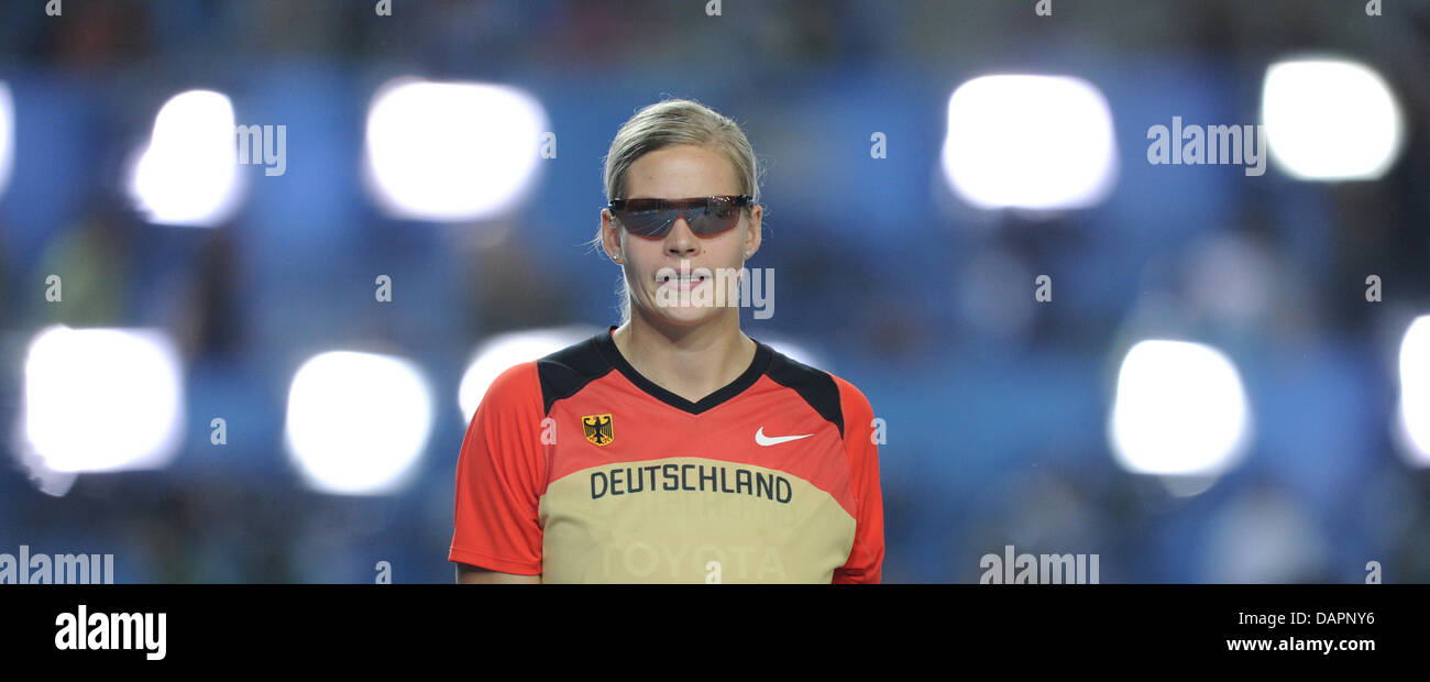 Nadine Müller of Germany prepares for the Women's Discus final at the ...
