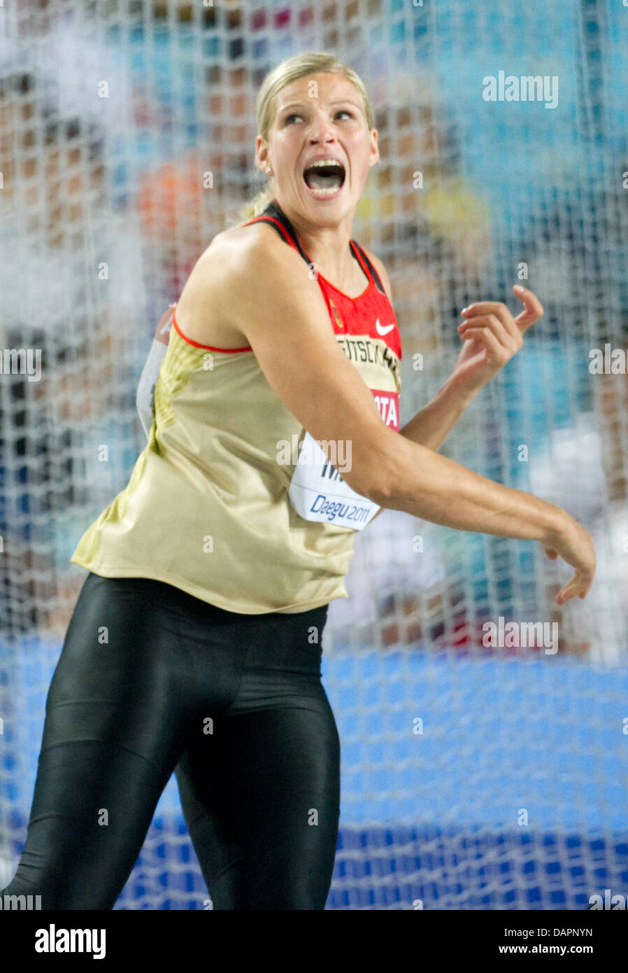 Nadine Müller of Germany competes in the Women's Discus final at the ...