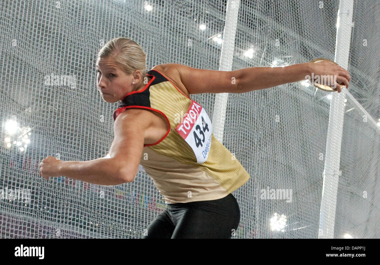 Nadine Müller of Germany competes in the Women's Discus final at the ...