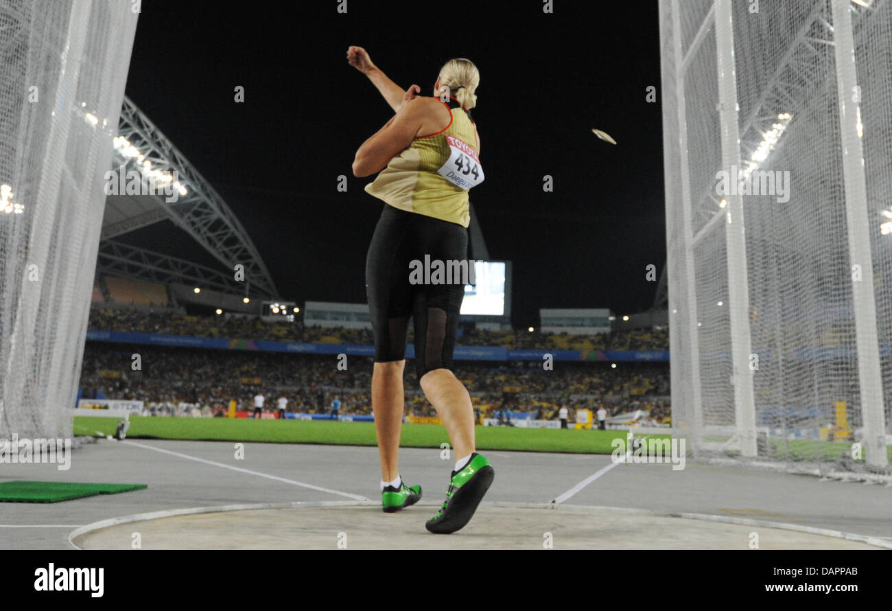 Nadine Müller of Germany competes in the Women's Discus at the 13th ...