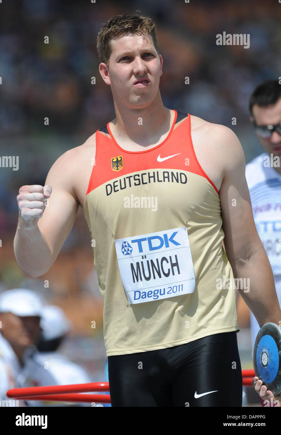 Markus Münch of Germany reacts in the Men's Discus Throw qualification ...