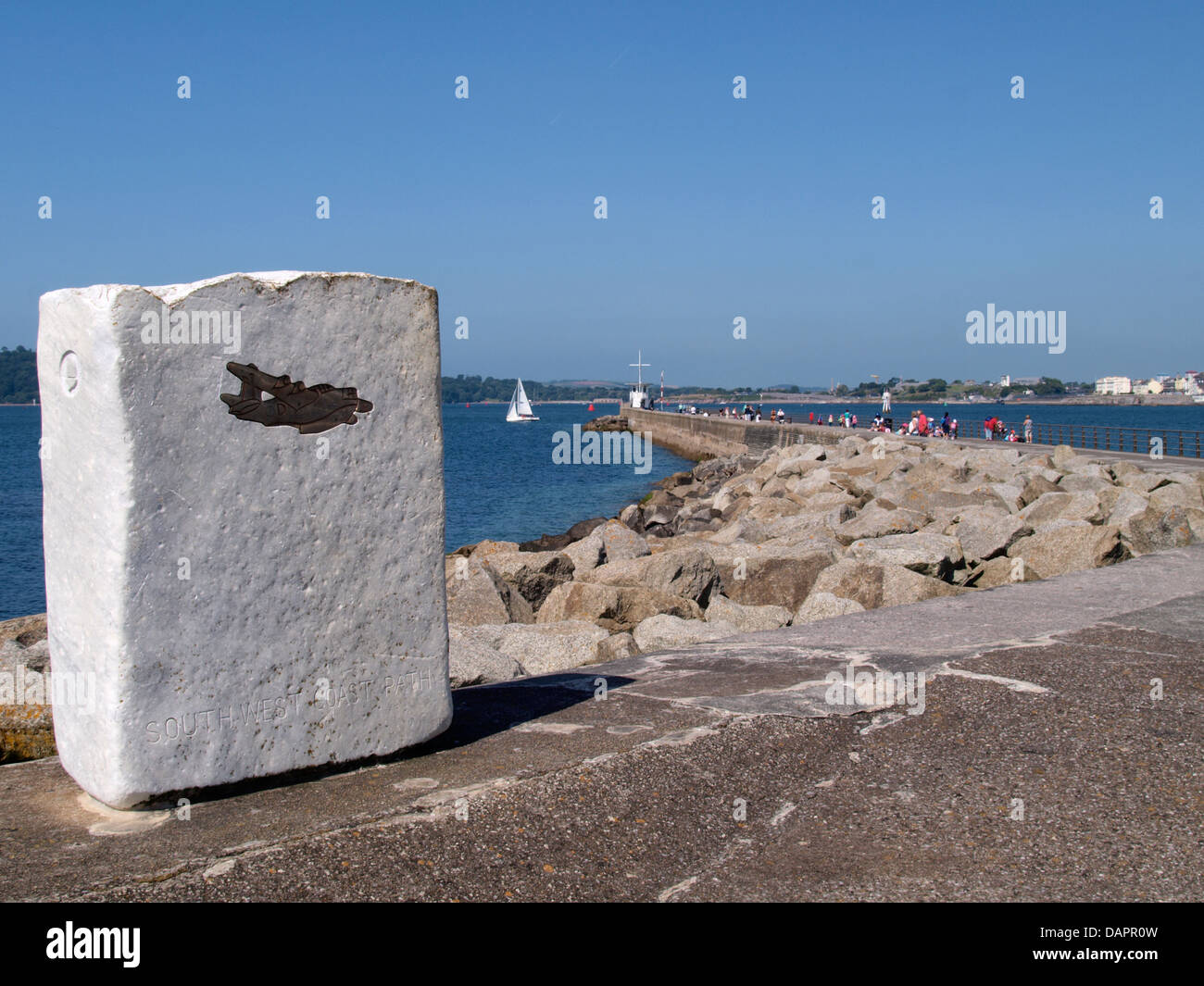 South West Coast Path maker next to the Mount Batten Breakwater ...