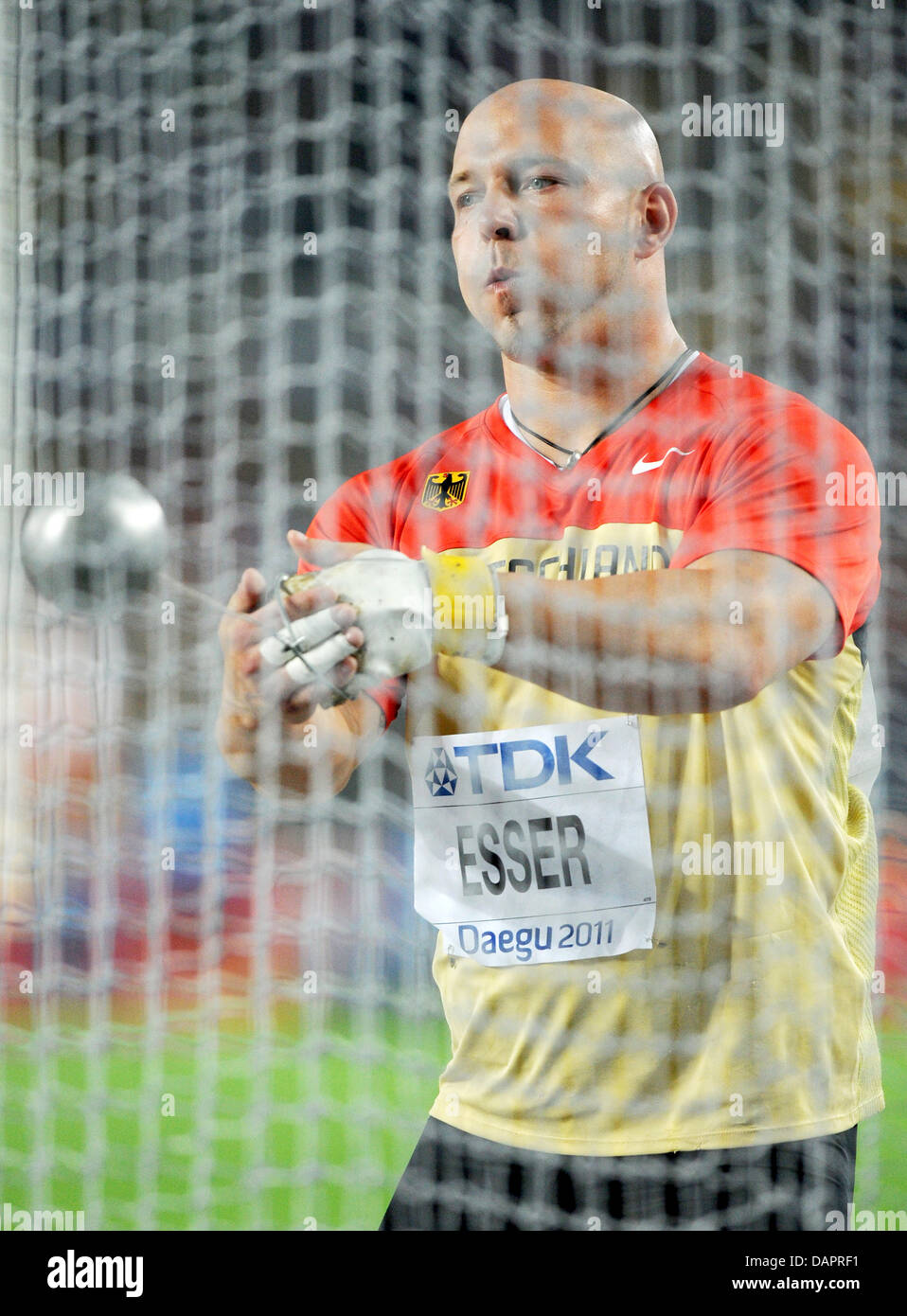 Markus Esser of Germany competes in Hammer Throw final at the 13th IAAF ...