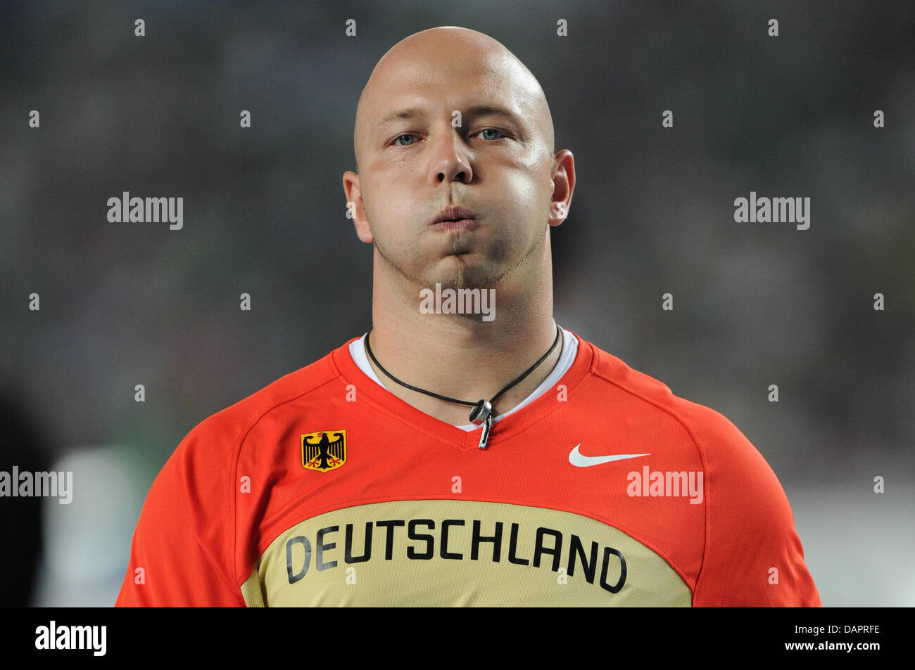 Markus Esser of Germany reacts in Hammer Throw final at the 13th IAAF ...