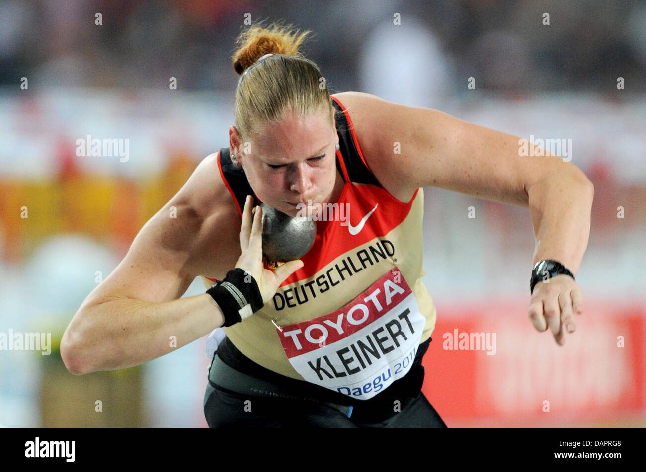 Nadine Kleinert of Germany competes in the Women's Shot Put final at ...