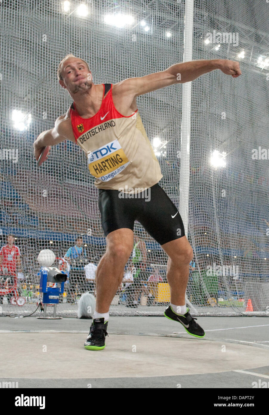 Robert Harting of Germany competes in the Mens Discus Throw final at ...