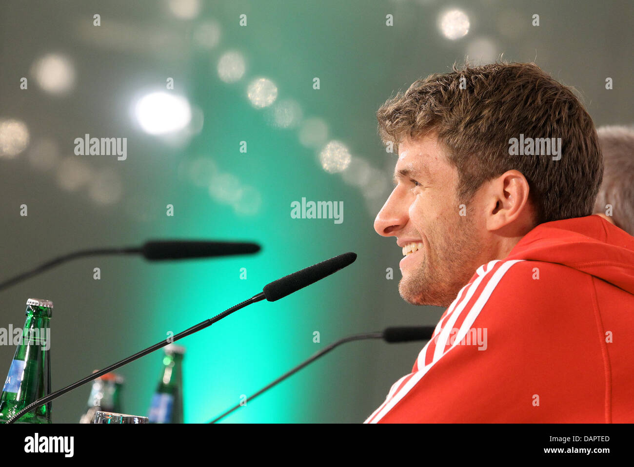 German national soccer player Thomas Mueller attends a press conference ...