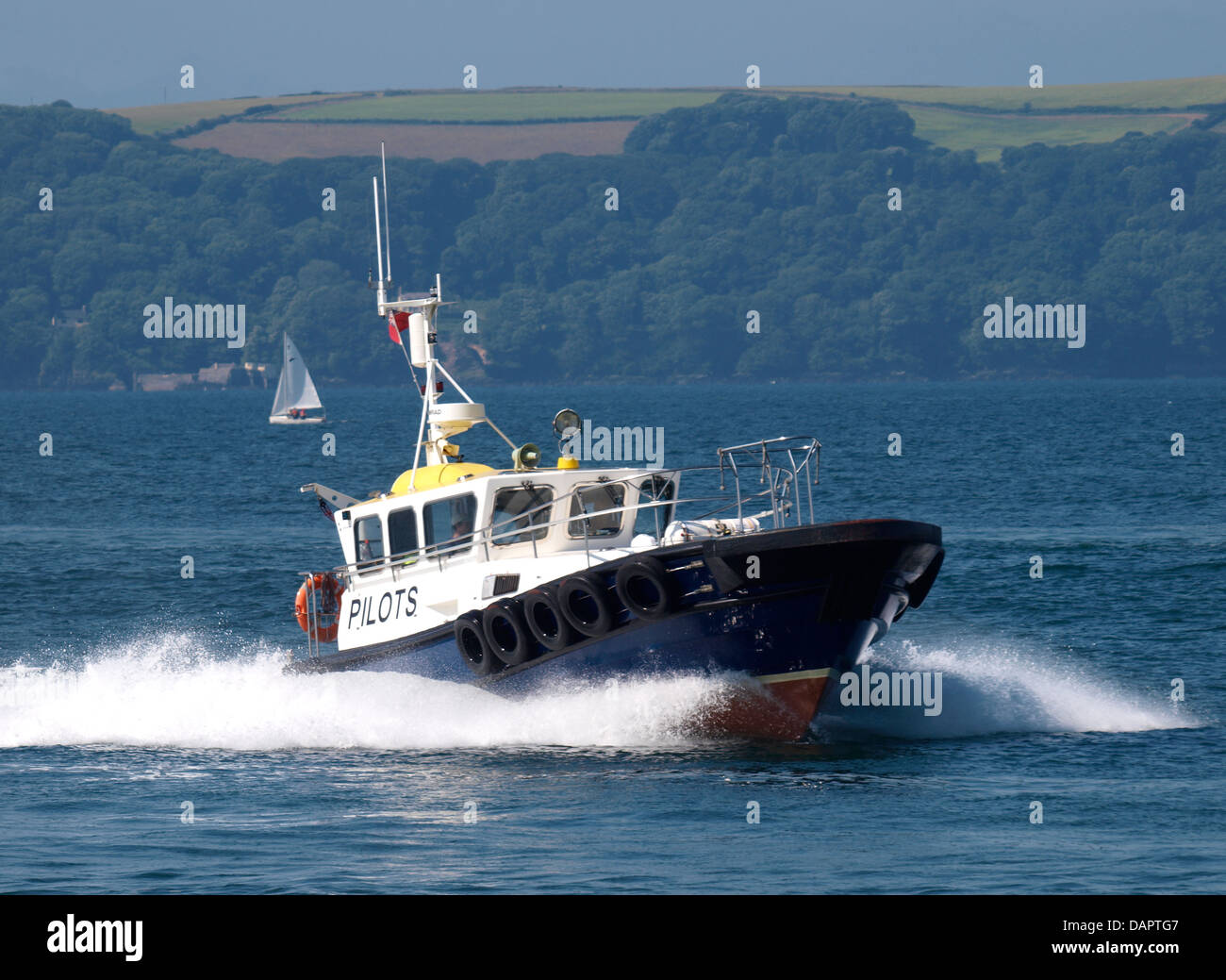 Pilots boat coming into harbour after delivering a pilot to ship ...