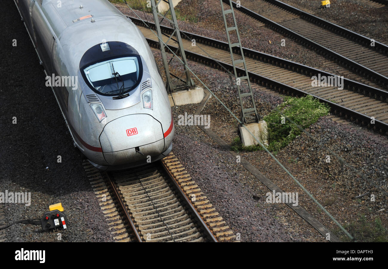 A Velaro D ICE highspeed train is seen during a test run on a railway ...