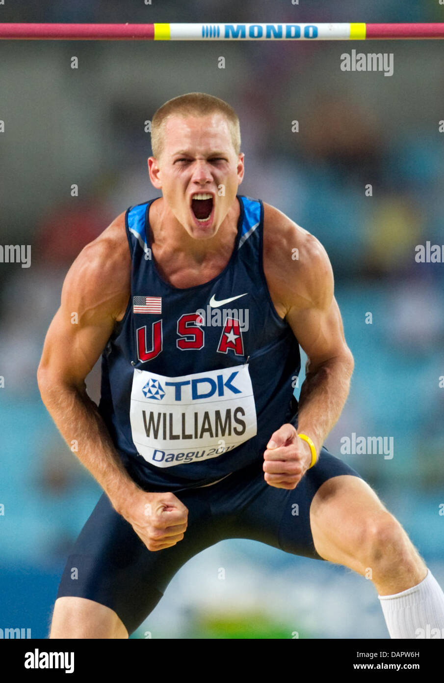 Jesse Williams of the US celebrates after her won the High Jump final ...