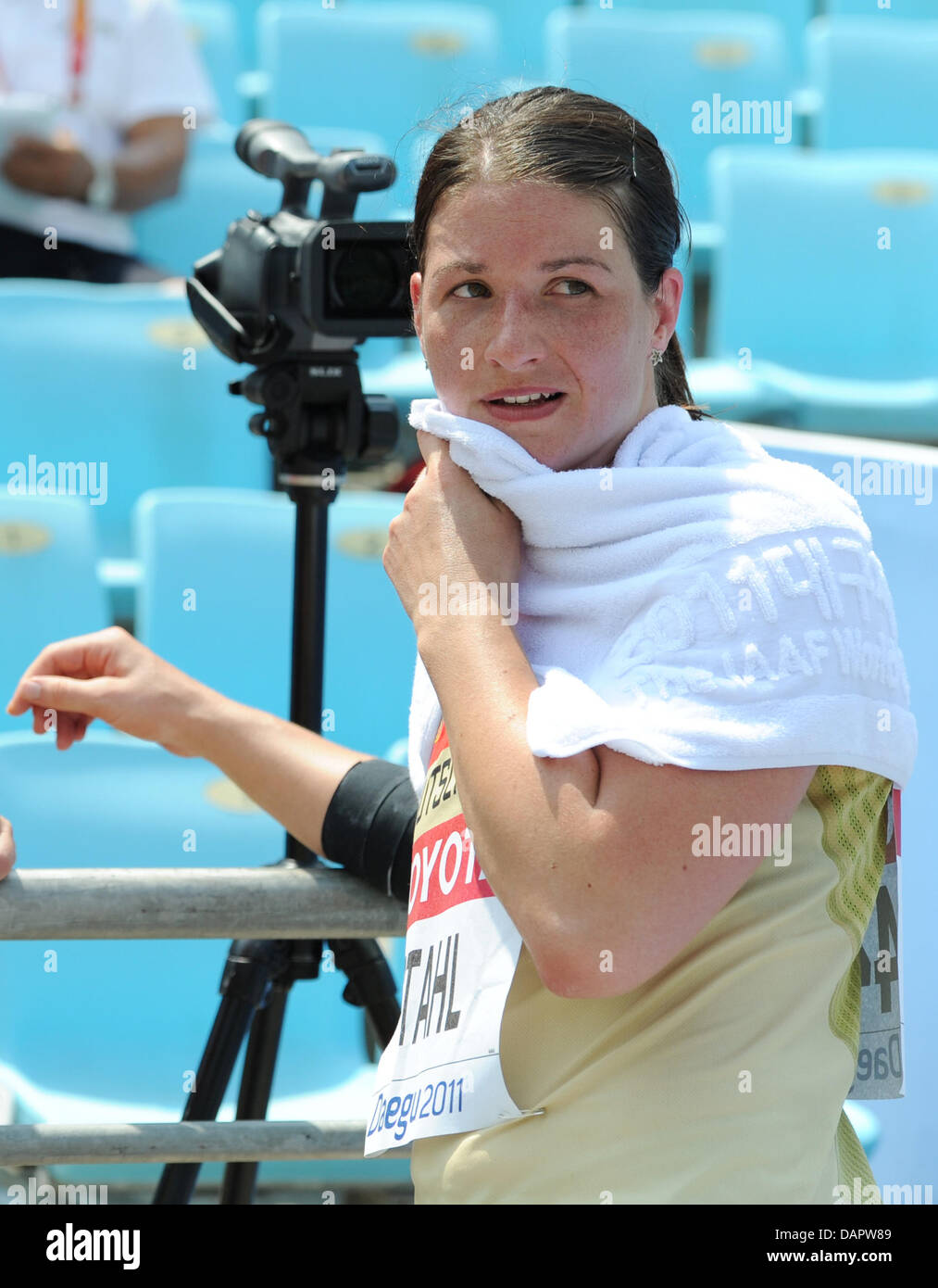 Linda Stahl of Germany prepares in Javelin Throw Qualification at the ...