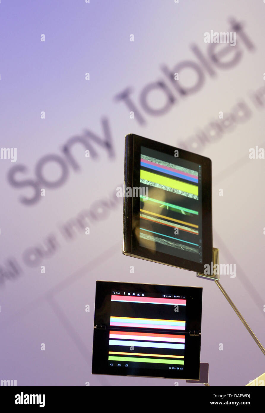 The new tablet computers from Sony are displayed at the trade fair for ...