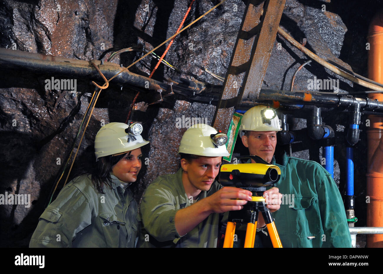 Mine surveyor and teacher Volker Theuerkauf and student Oliver Isenss ...