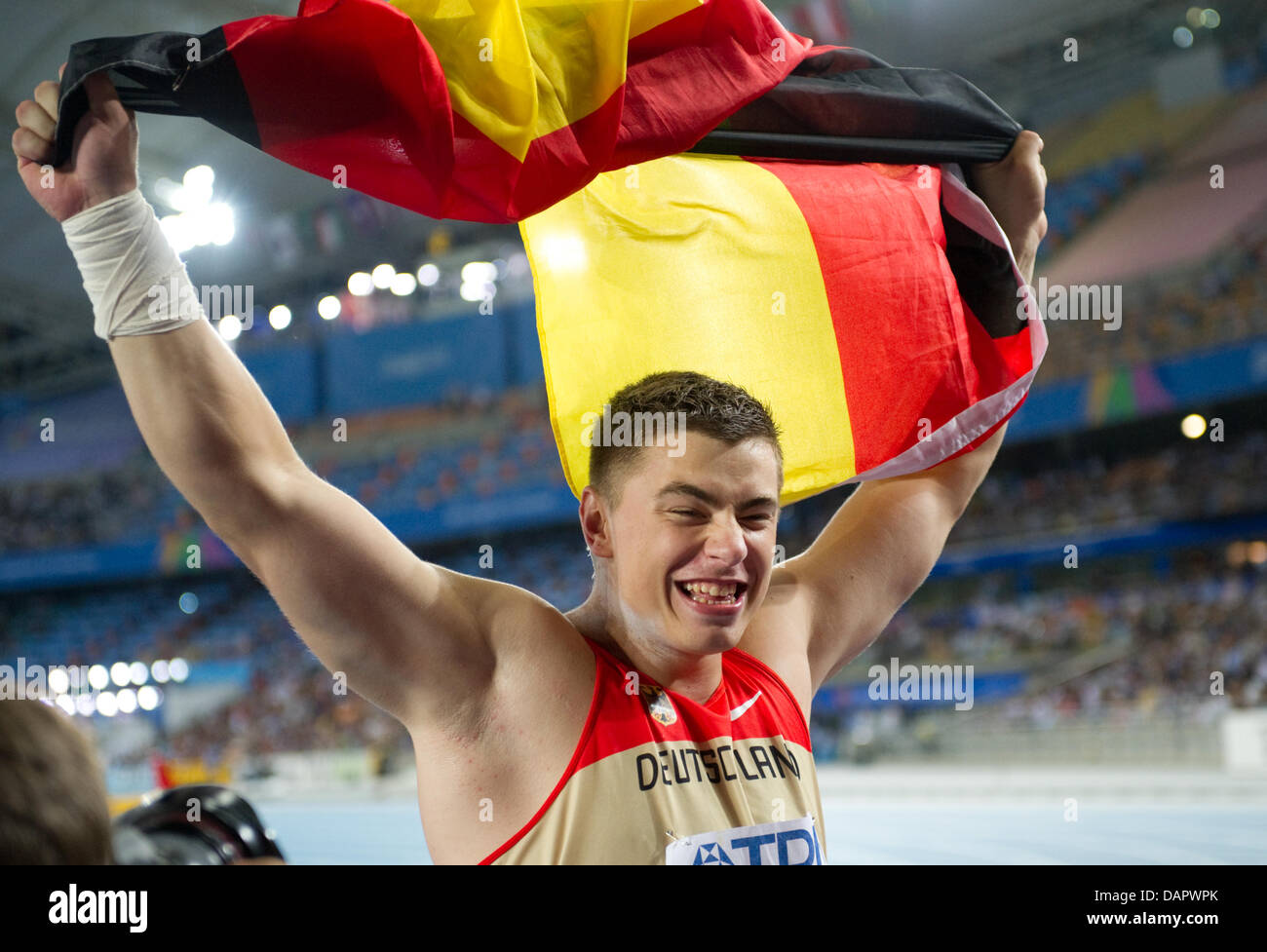 David Storl of Germany celebrates after winning the Shot Put final at ...