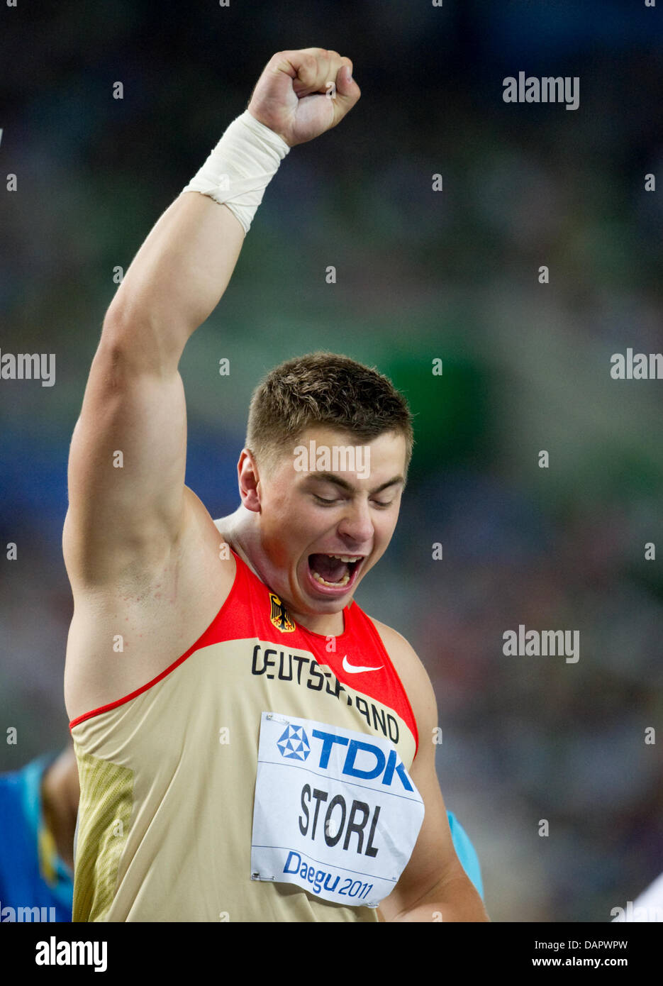 David Storl of Germany celebrates after winning the Shot Put final at ...