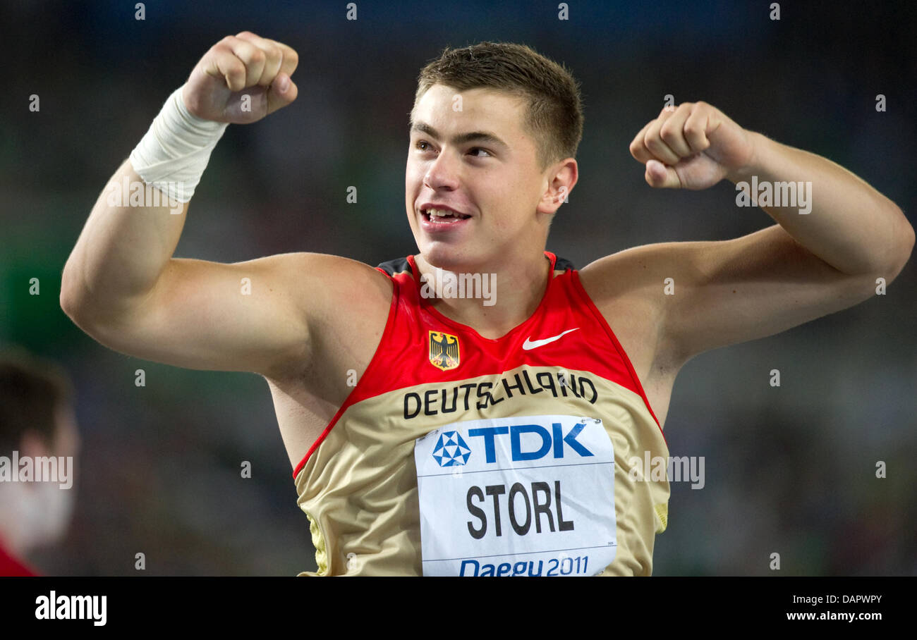 David Storl of Germany celebrates after winning the Shot Put final at ...