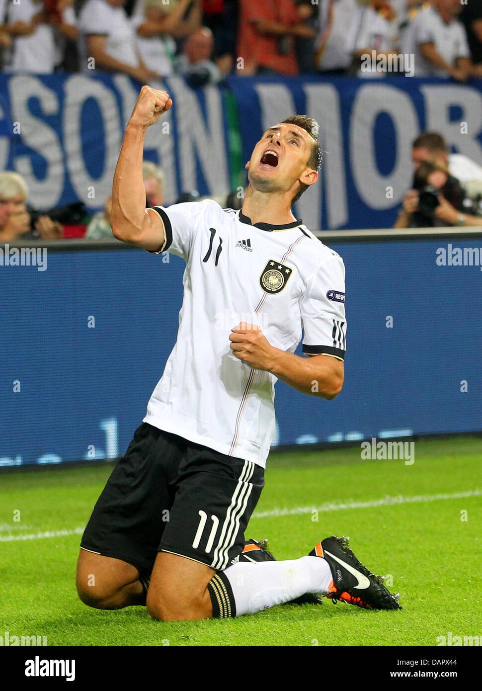 Germany's Miroslav Klose celebrates his 1-0 during their EURO 2012 ...