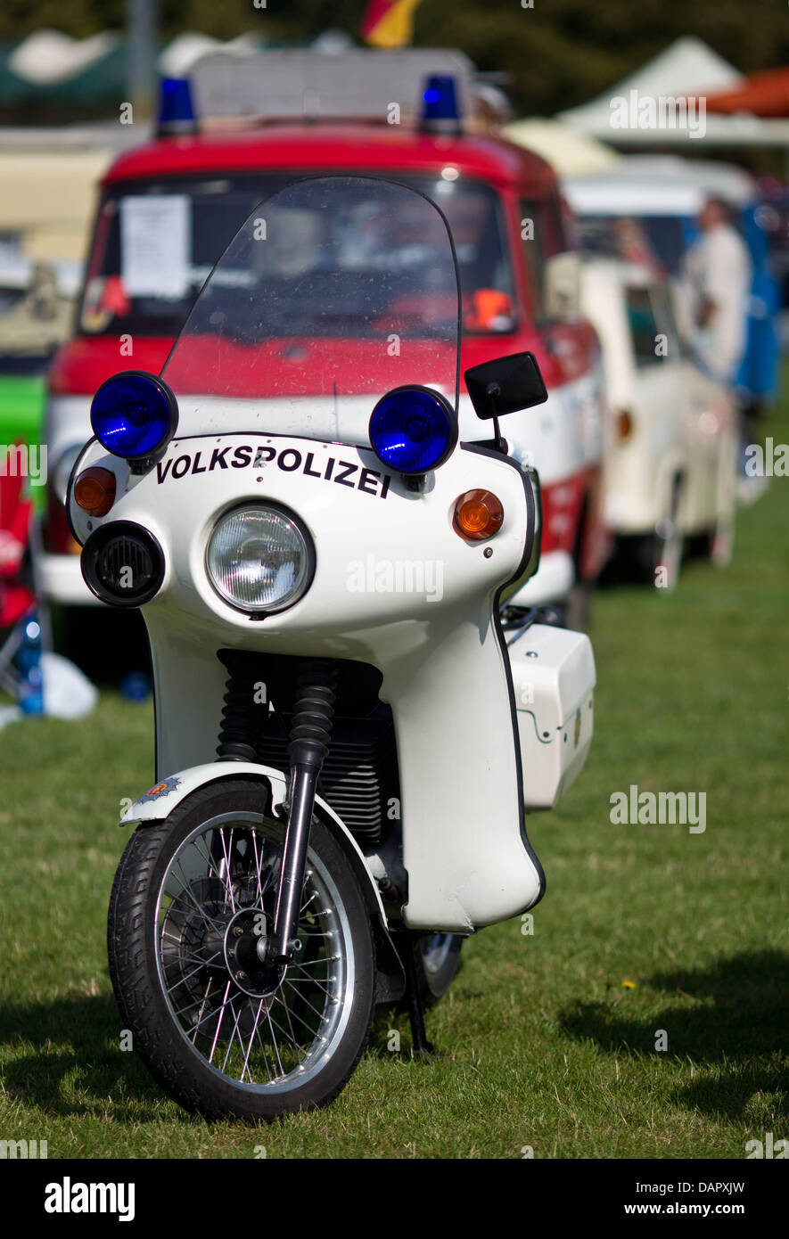 A motorcycle of the GDR police is exhibited during the 13th classic car ...