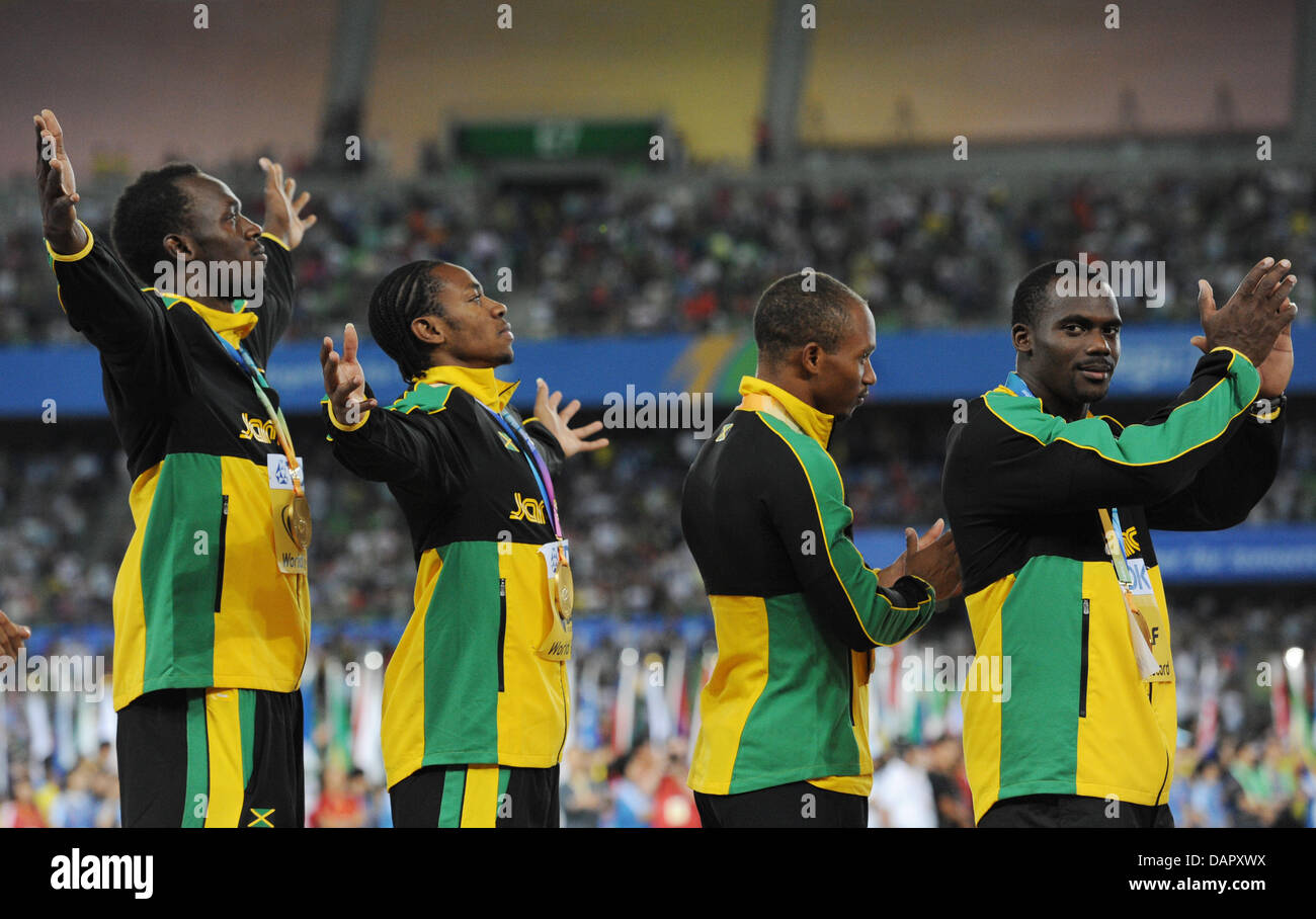 Team Jamaica Usain Bolt (L-R), Yohan Blake, Michael Frater and Nesta ...