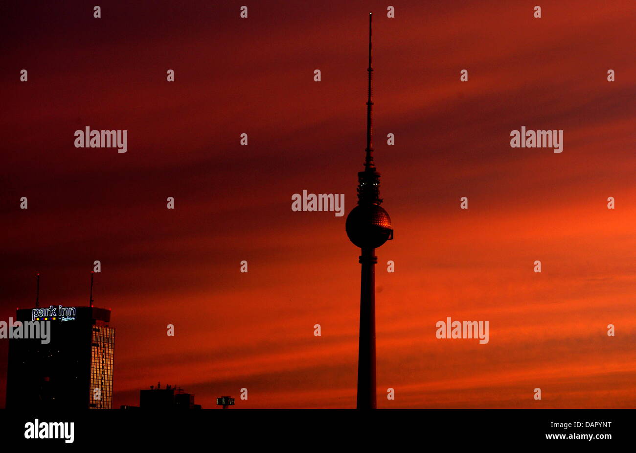 The sunset colours the sky fire red over Berlin, Germany, 05 September ...