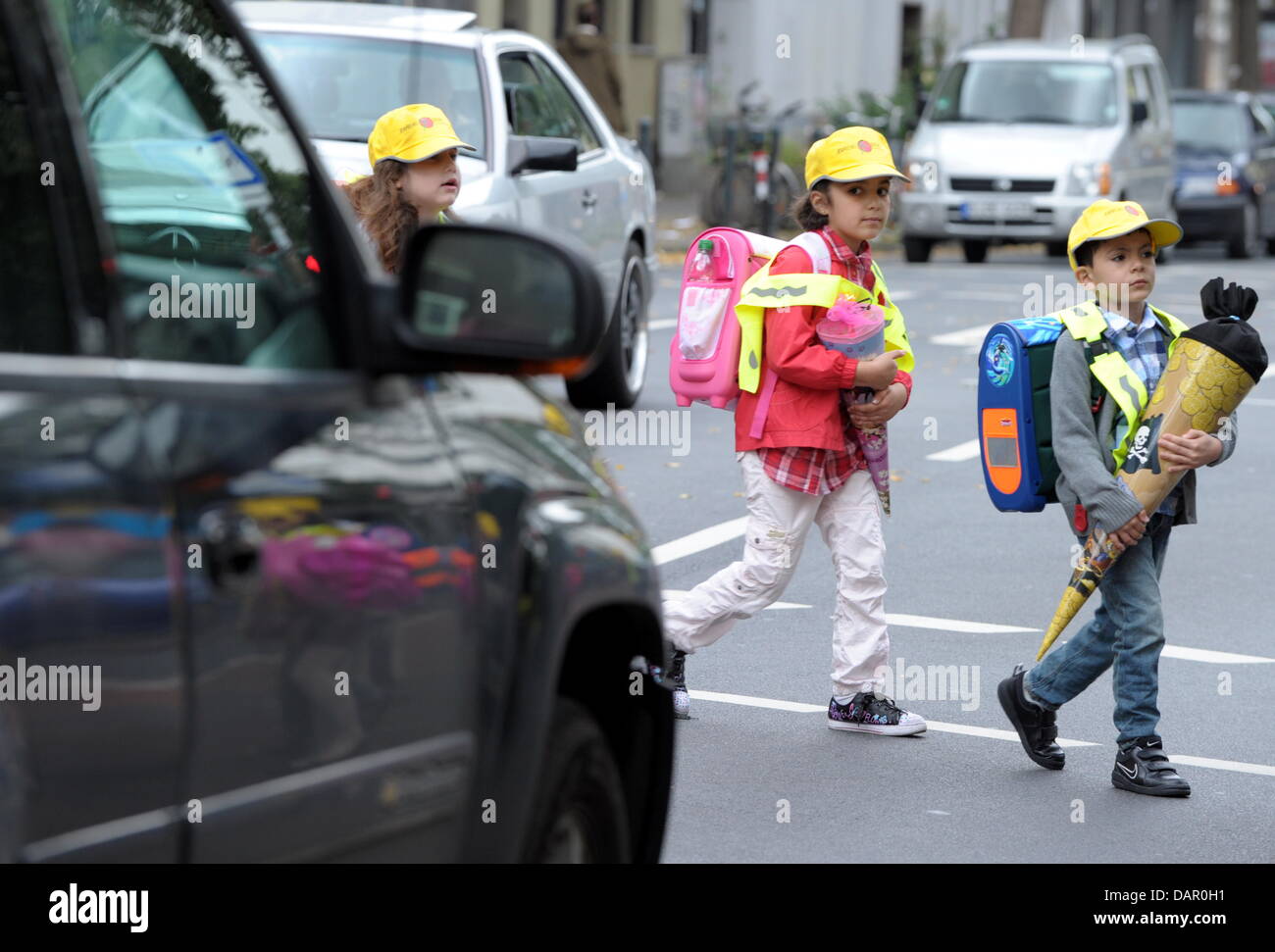 First year pupils walk in a street in Duesseldorf, Germany, 07 ...