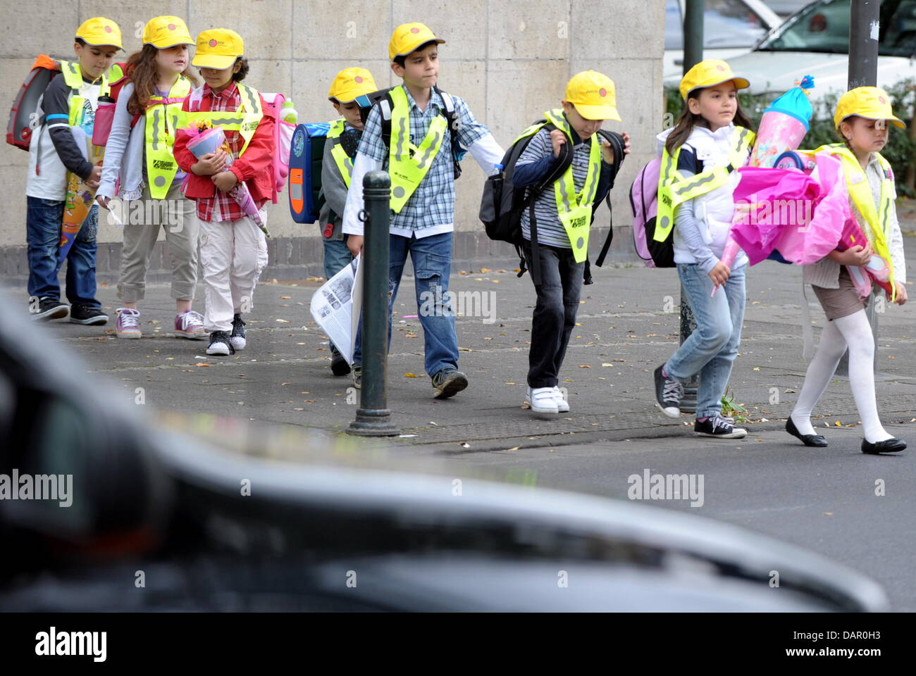 First year pupils walk in a street in Duesseldorf, Germany, 07 ...