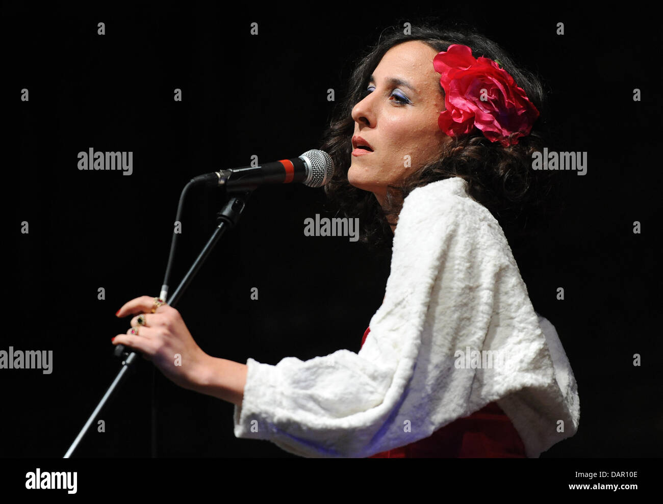 German jazz singer of the band Nylon, Lisa Bassenge, performs on stage ...
