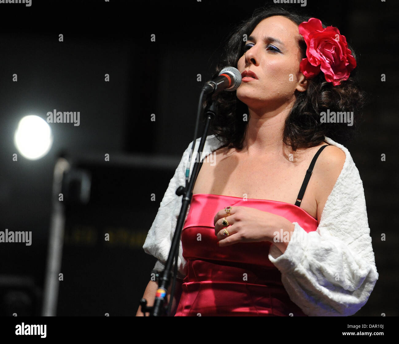 German jazz singer of the band Nylon, Lisa Bassenge, performs on stage ...