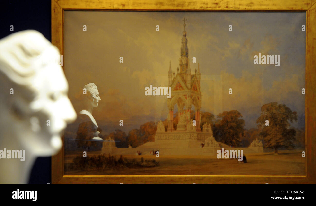 The marble bust of Prince Albert from 1839 is reflected in a painting ...