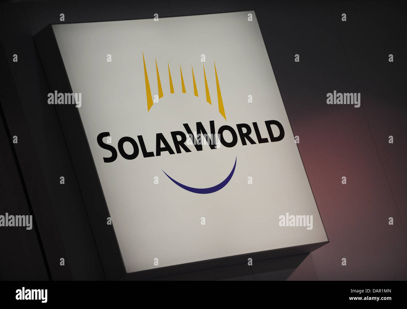 The logo of the German photovoltaics company SolarWorld is set up on a ...
