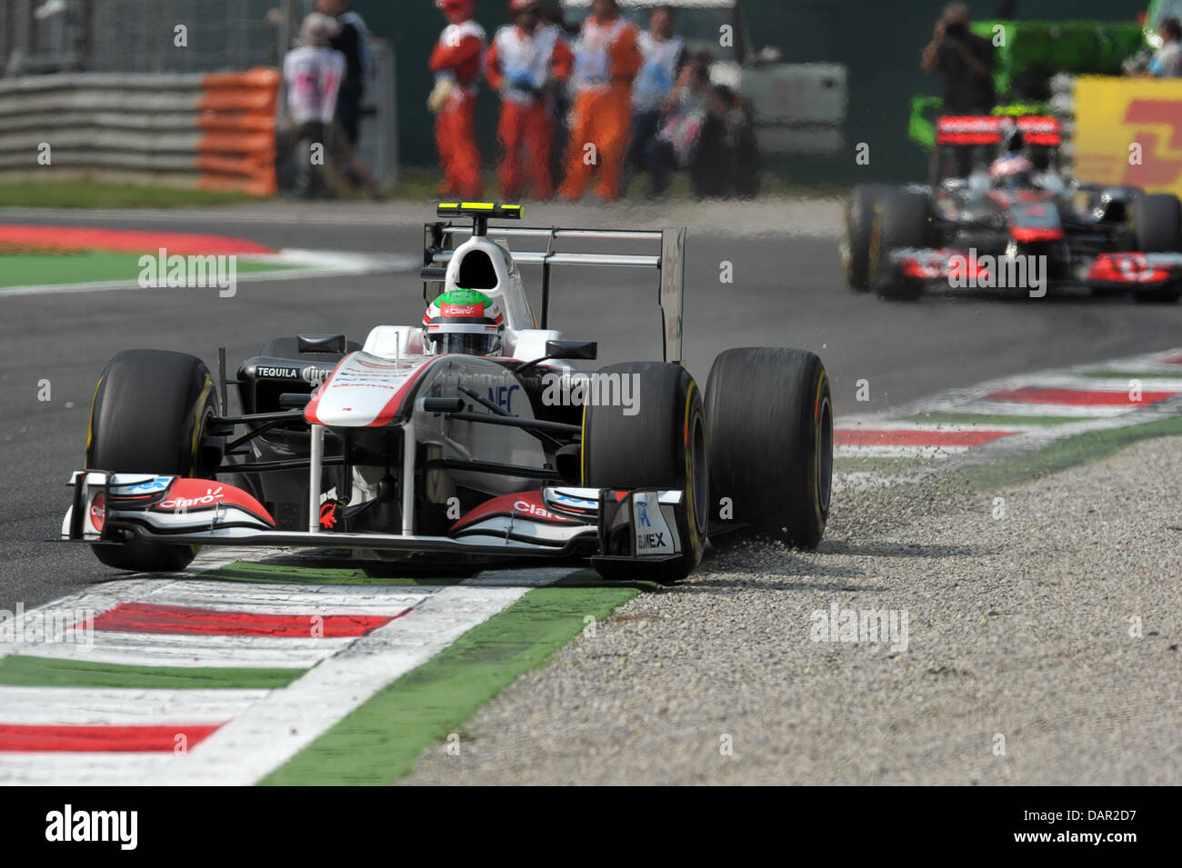 Mexican Formula One driver Sergio Perez of Sauber steers his car during ...