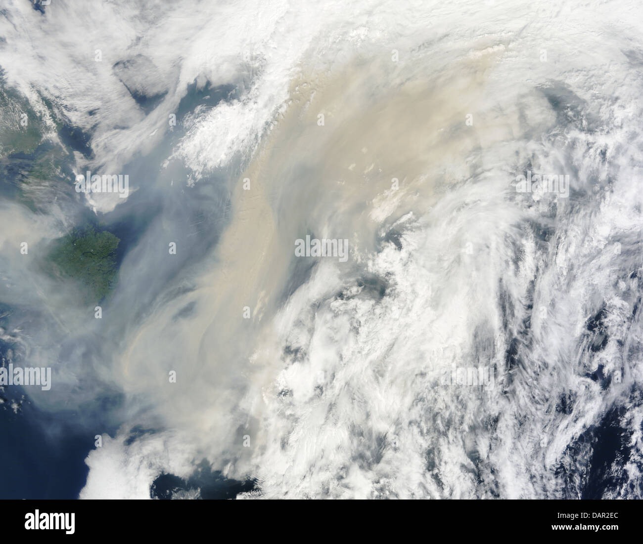 Smoke from wildfires in Canada drifts over the Atlantic Ocean, captured ...