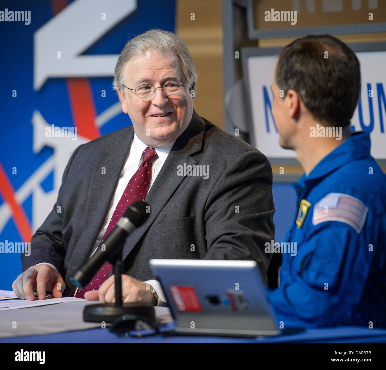 NASA astronaut Tom Marshburn discusses the upcoming spacewalk during a ...