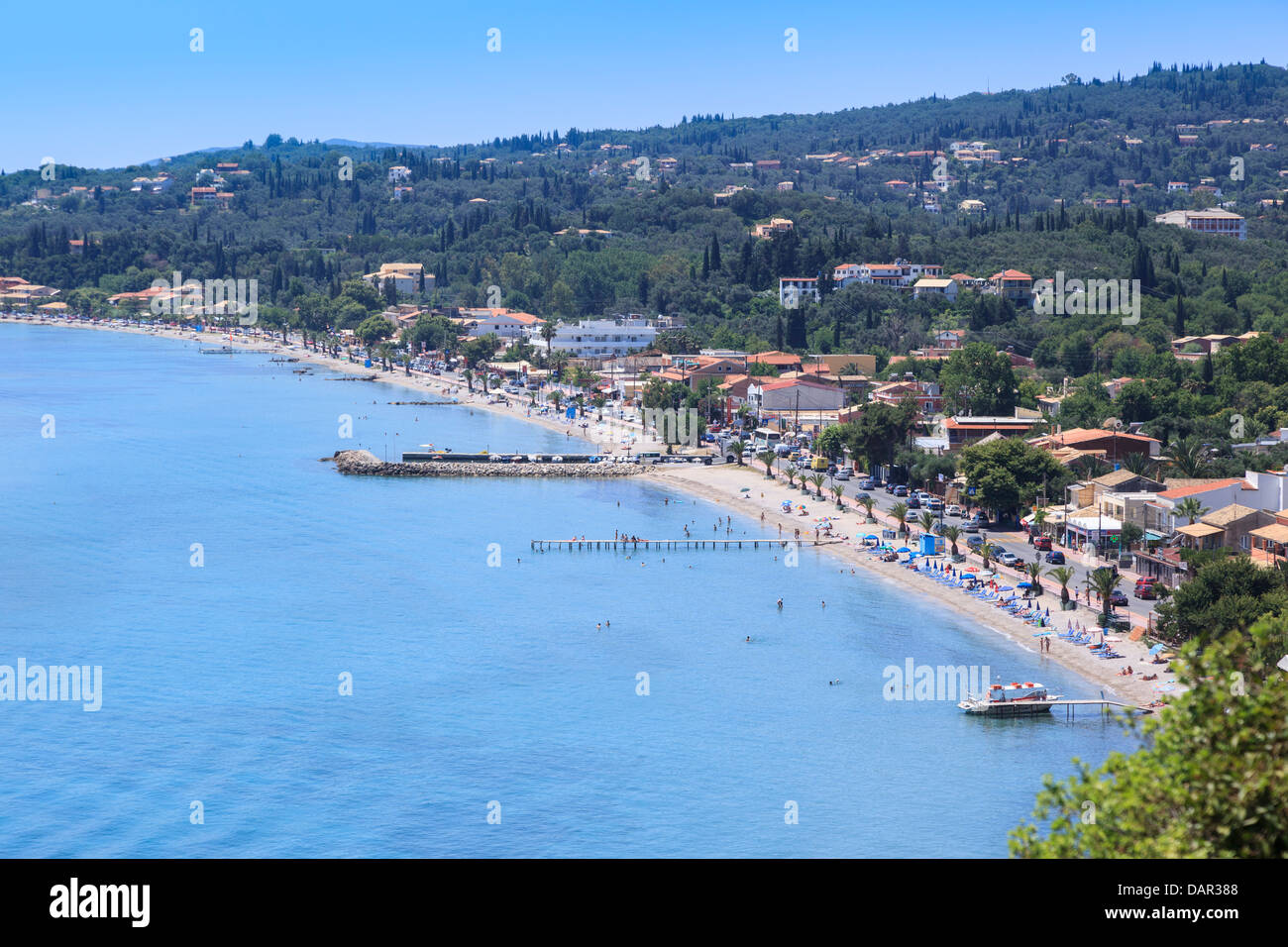 Ipsos beach on the North East coast of Corfu seen from the hillside ...