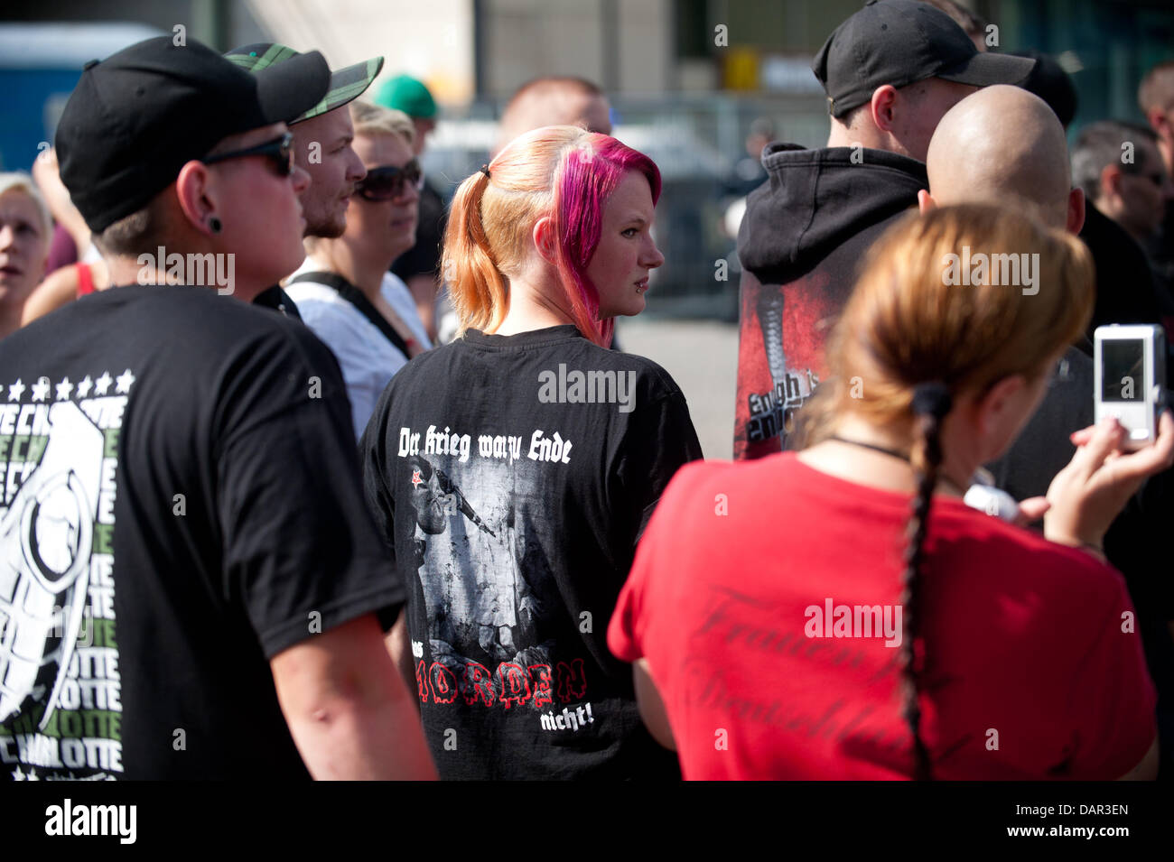 Around 120 followers of the extremist right wing party NPD attend a ...