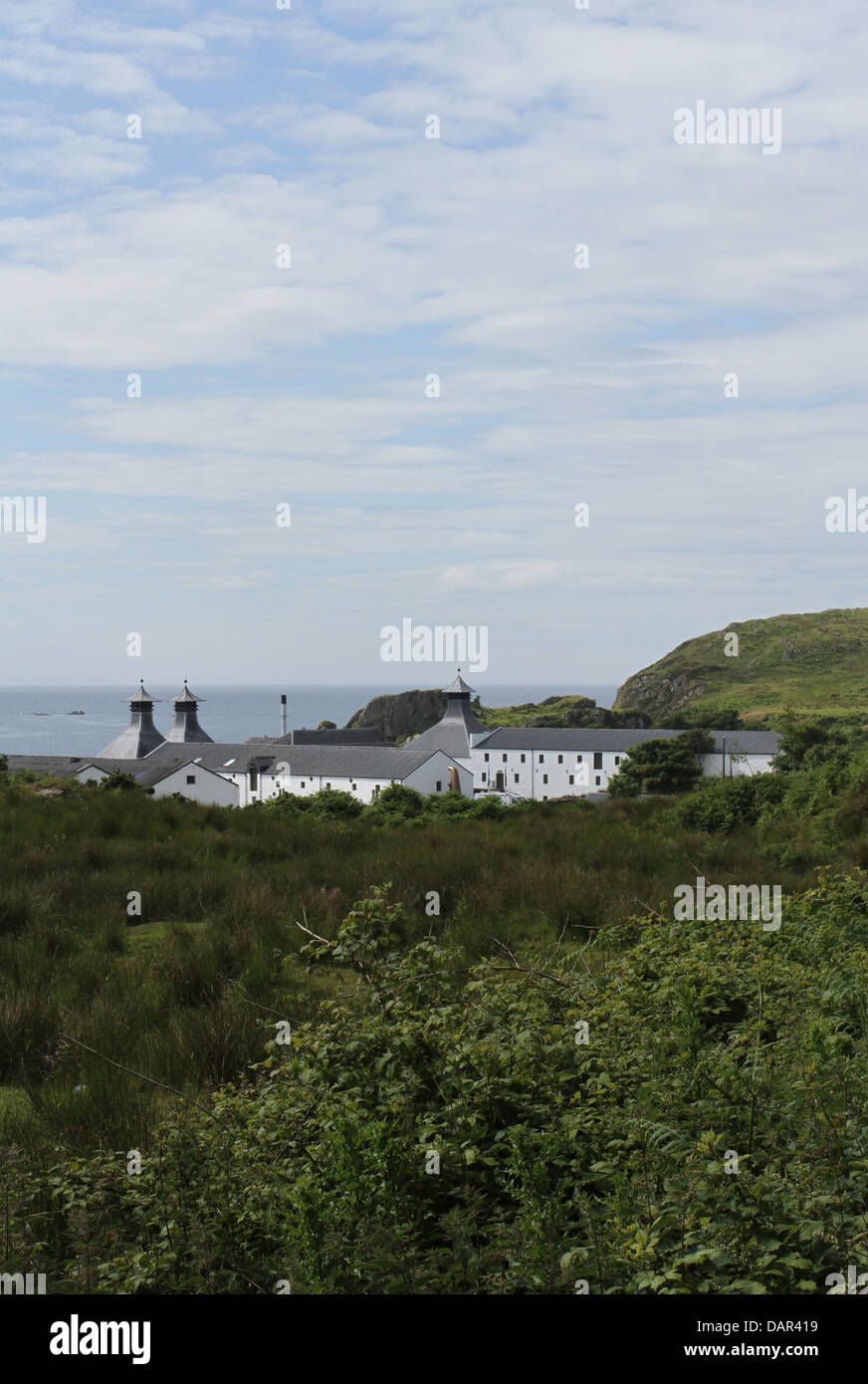 Elevated view of Ardbeg distillery Isle of Islay Scotland July 2013 ...