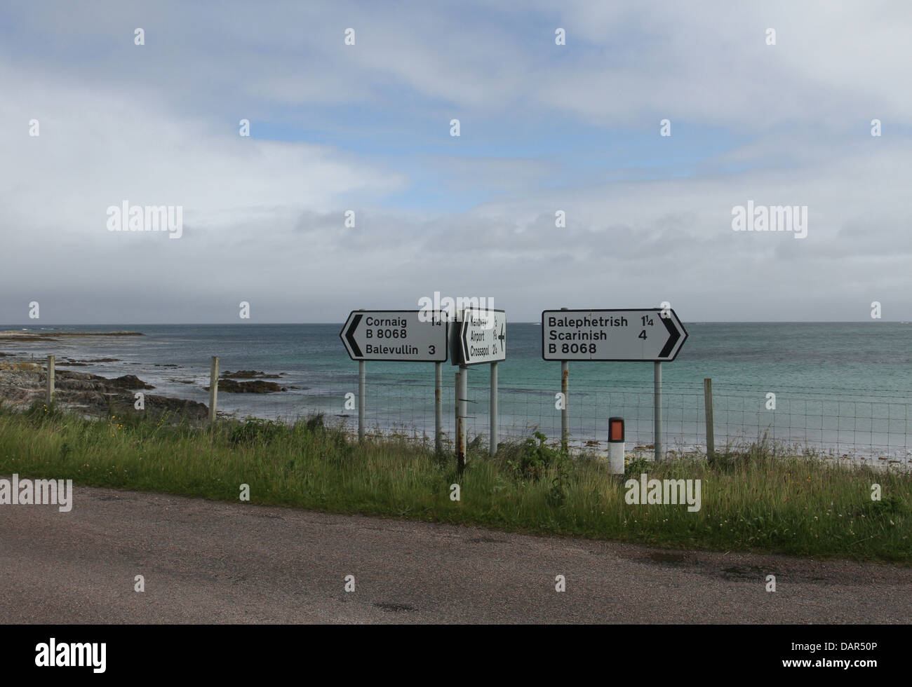 Road signs Isle of Tiree Scotland June 2013 Stock Photo - Alamy