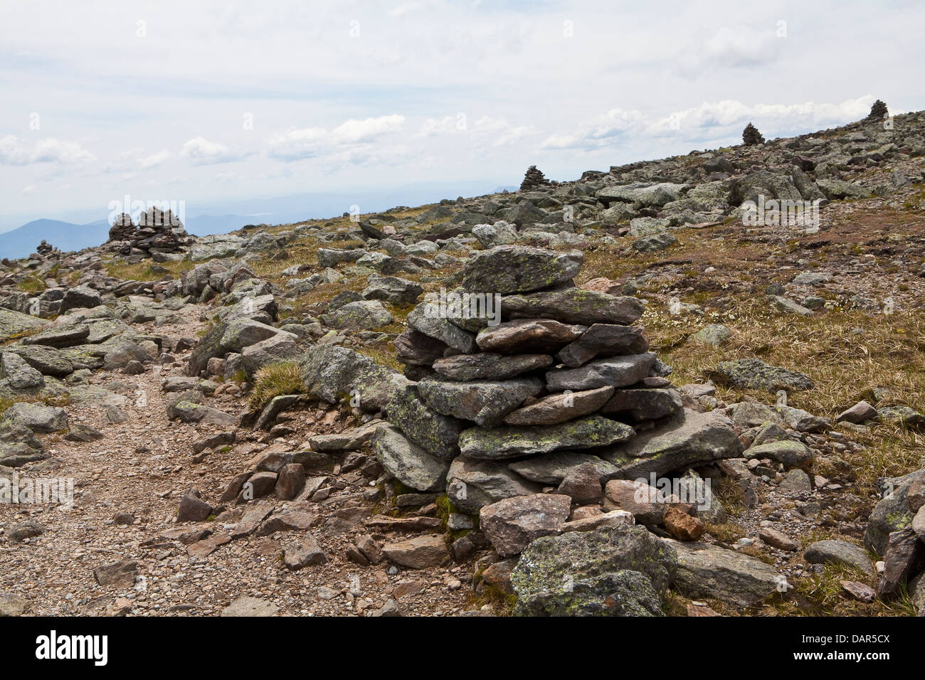 Cairns are pictured by the Huntington Ravine Trail on Mount Washington ...