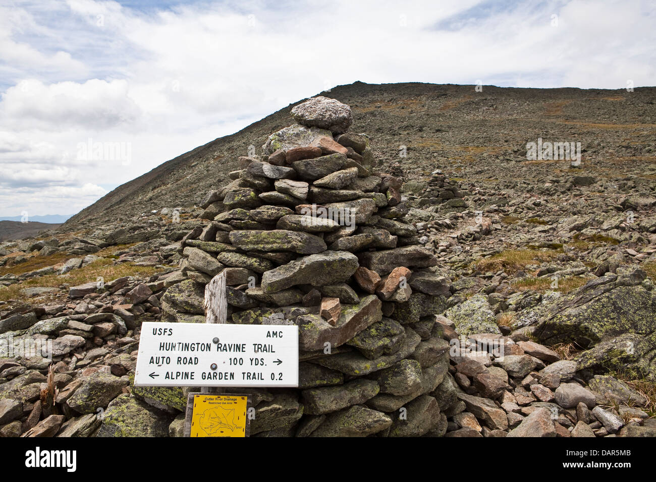 Cairns are pictured by the Huntington Ravine Trail on Mount Washington ...